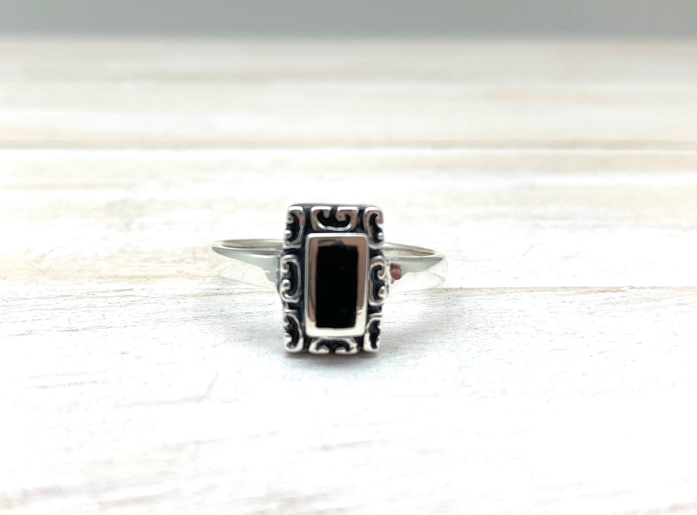 Black Onyx Small Rectangle Silver Ring / Black Onyx Square Ring ...