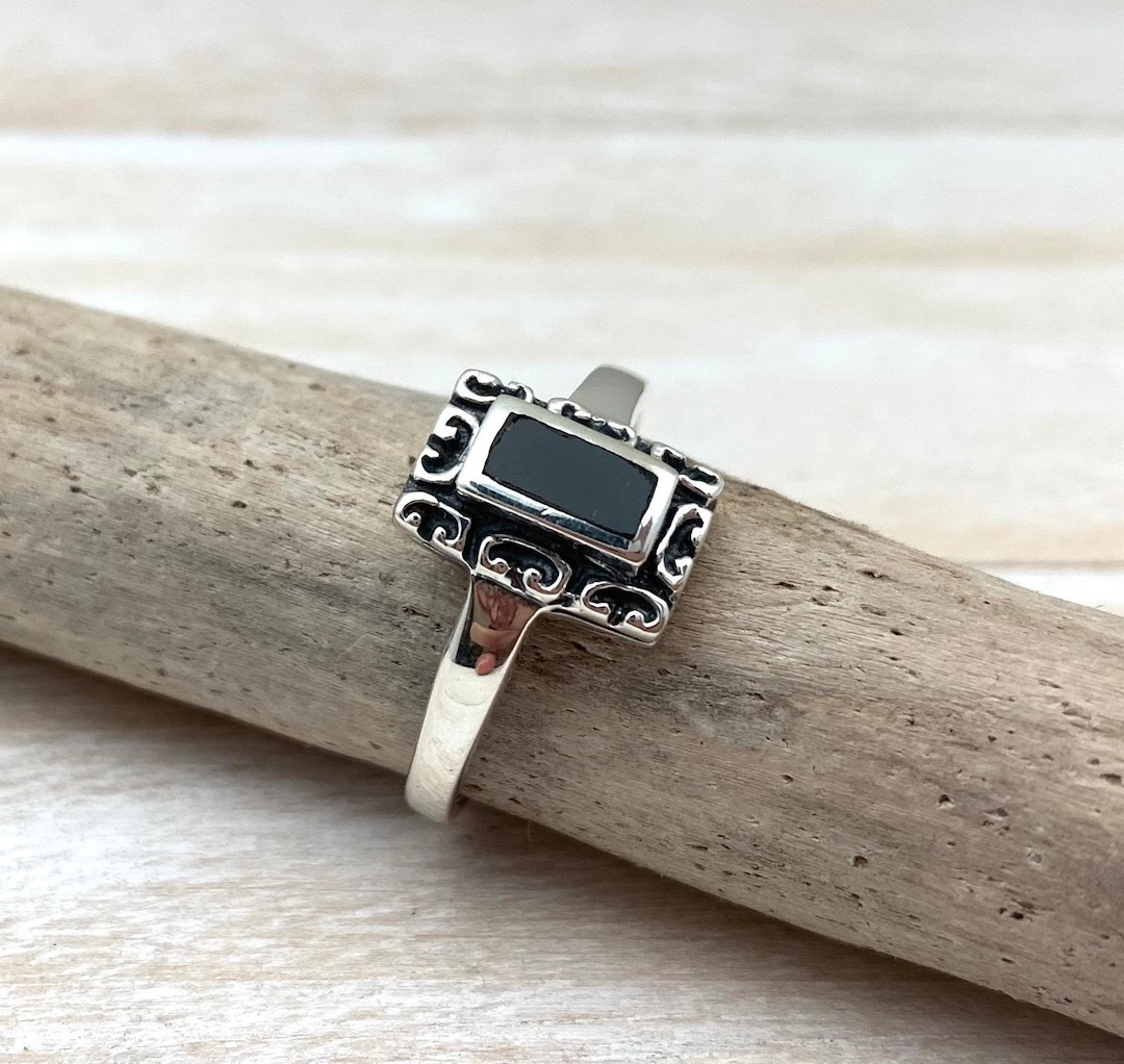 Black Onyx Small Rectangle Silver Ring / Black Onyx Square Ring ...