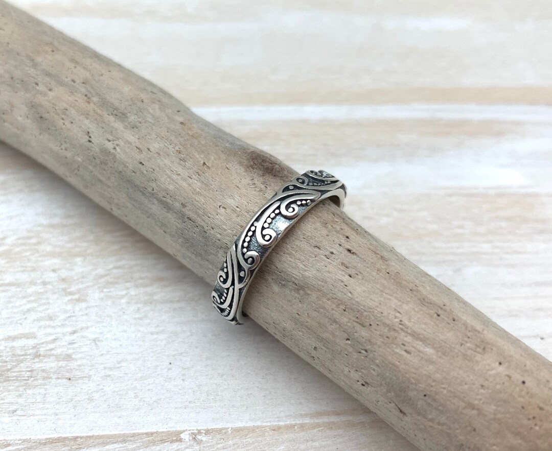 Silver Wave Swirl Ring / Sterling Wave Band Ring / Bali Wave Band ...