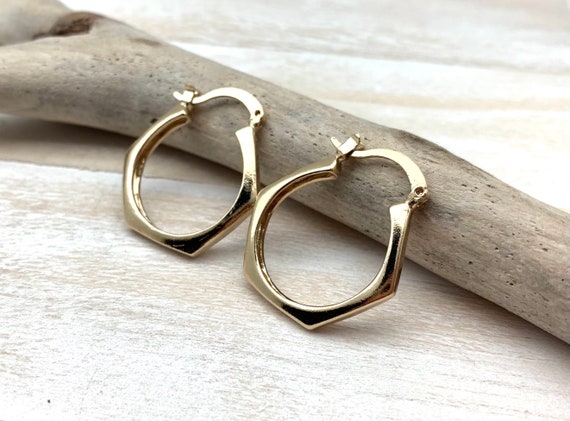 Gold Geometric Hoop 23mm / Gold Small Snap Post Hoop Earrings - Etsy