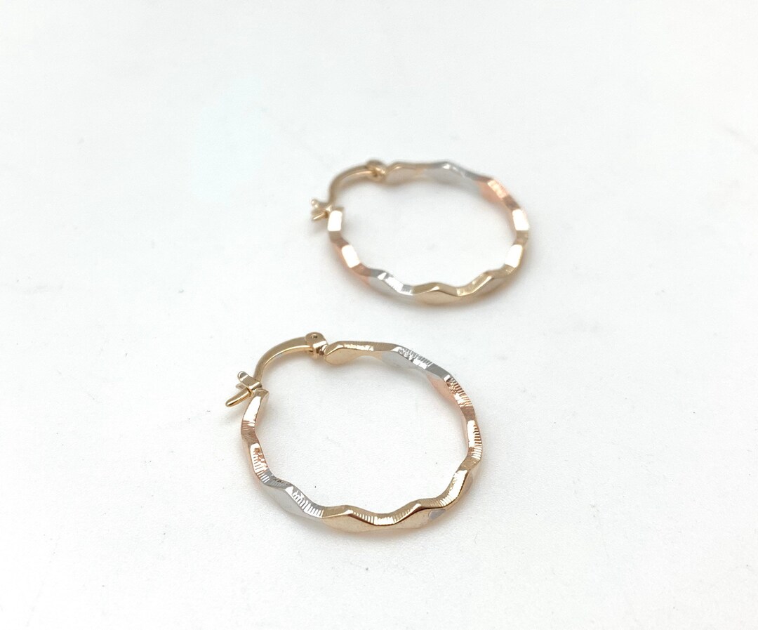 Tricolor Diamond Hoop Earrings - Three Tone Hoops - Lightweight ...