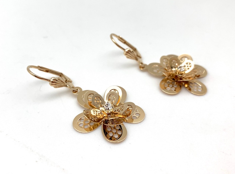 Gold Flower Earrings Gold Flower Cut Out Earrings lacy - Etsy
