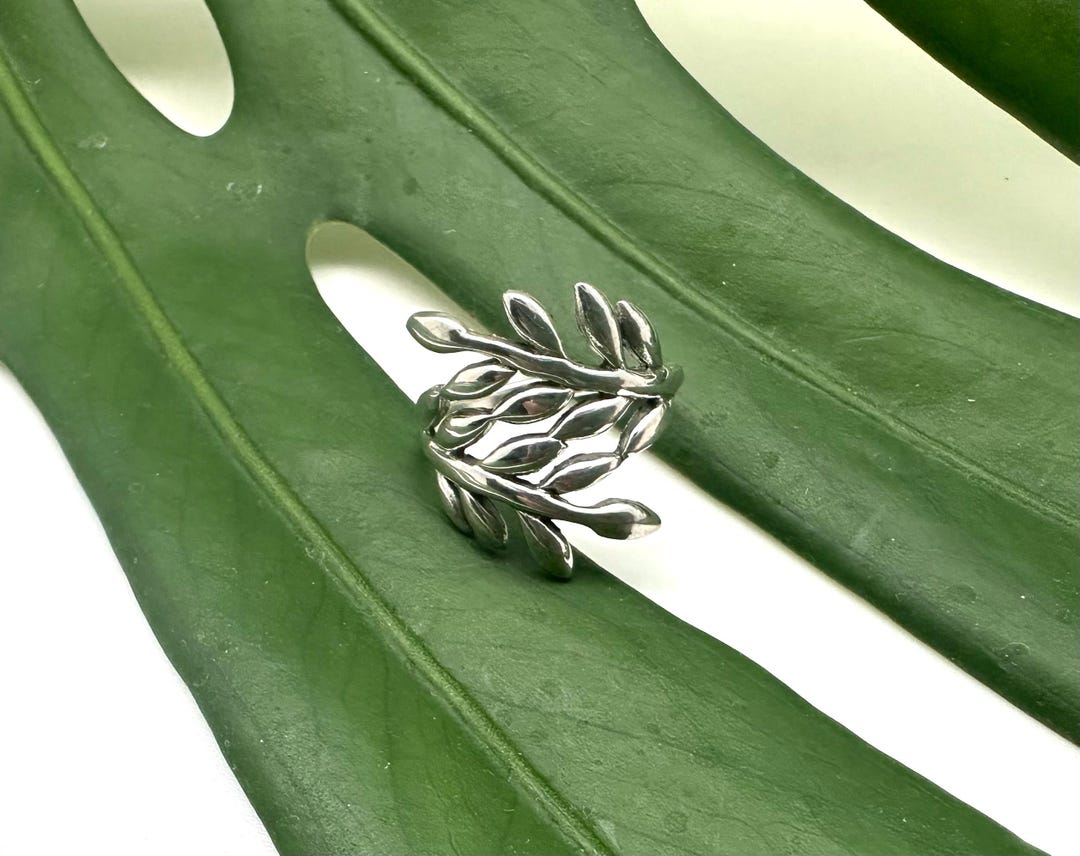 Silver Leaves Wrap Ring / Simple Leaf Ring / Bali Leaf Ring / Size 6, 7 ...