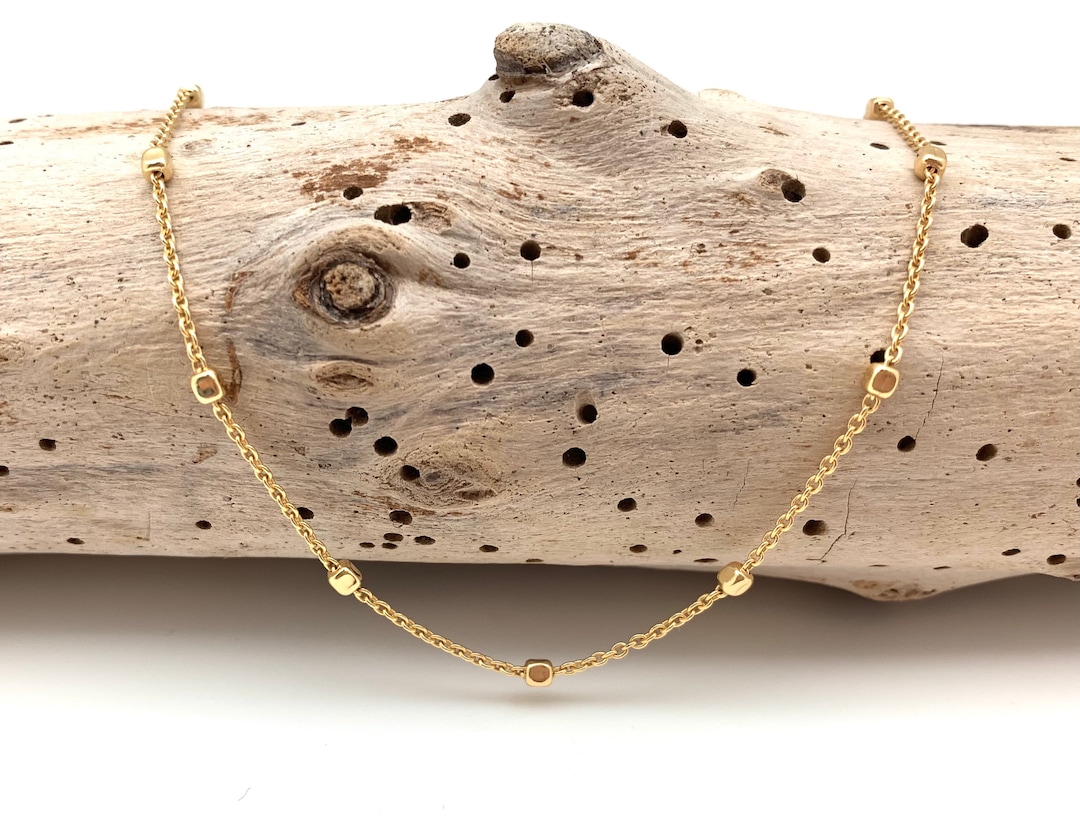 Gold Bead Station Chain 16", 18", 20" // 2.5mm Square Bead // Gold ...
