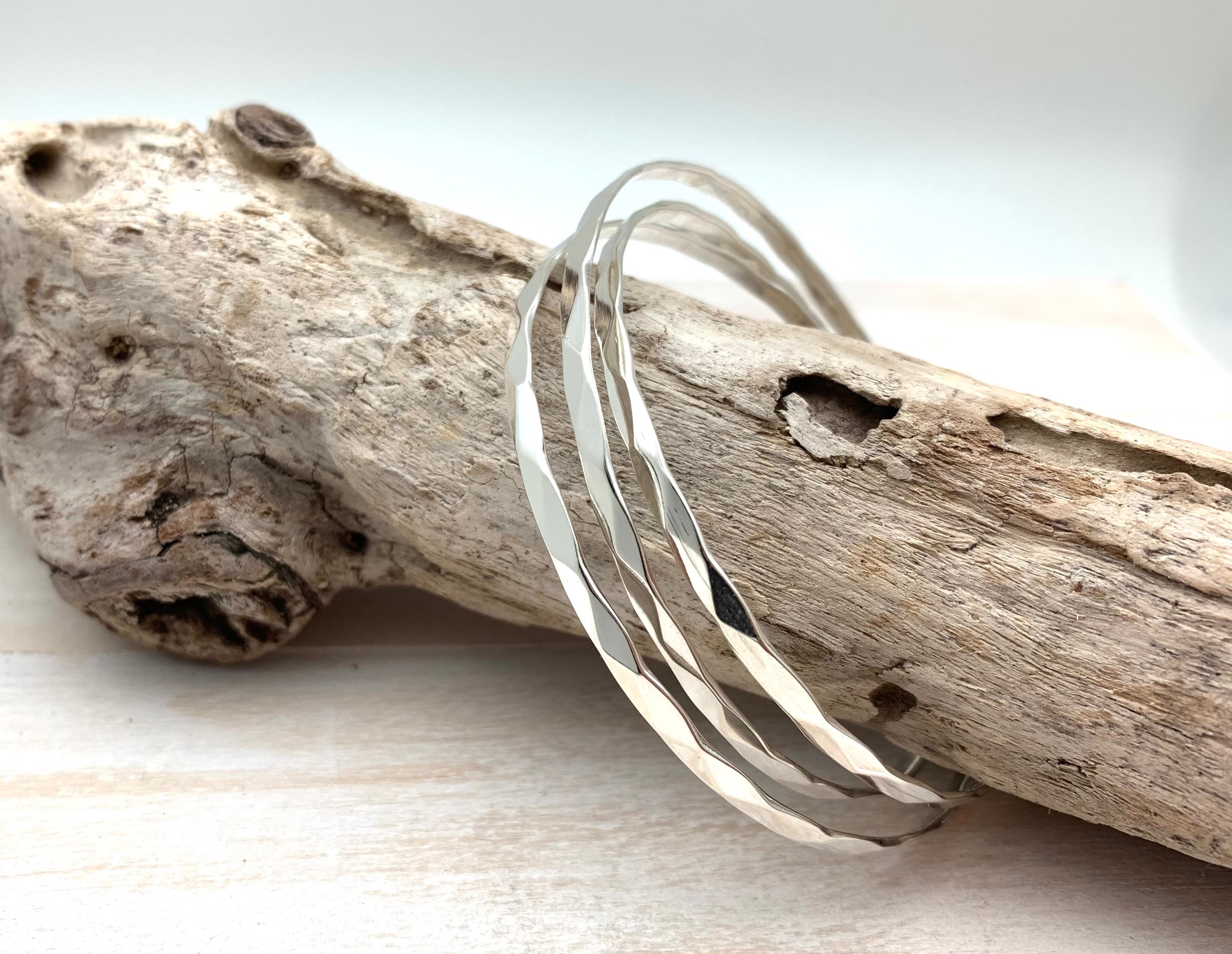 Silver Triple Bangle Set / Hammered Sterling Bangle Set / - Etsy UK