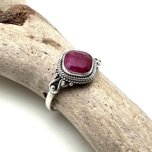 Ruby Silver Ring / Ruby Square Sterling Ring / Natural Ruby / July Birthstone / Pink Ruby ...