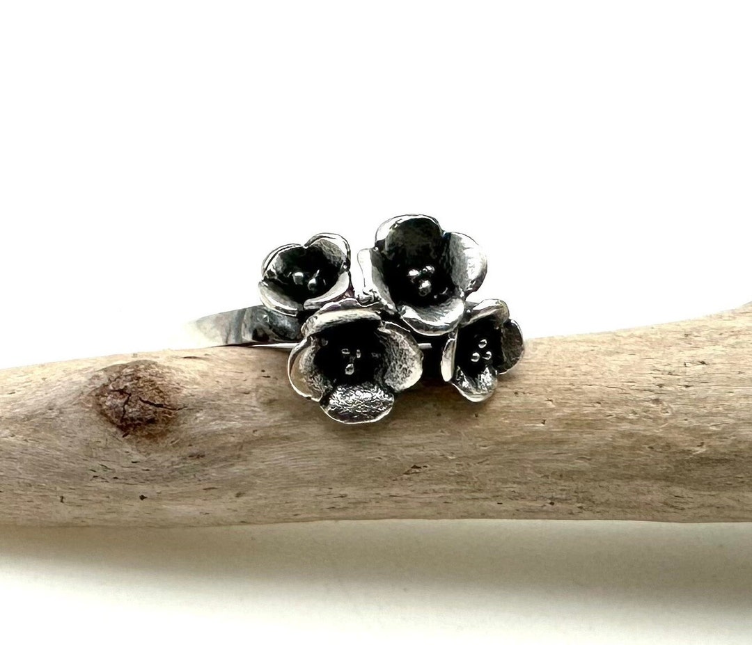 Flowers Silver Ring 6-9 / 925 Sterling / Bouquet of Flowers Ring / Four Flowers Ring / Small ...