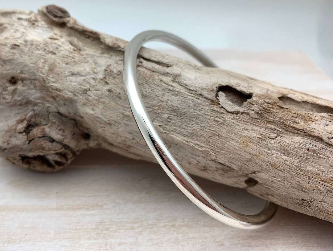 Silver Round Tubebangle 7" / Plain Bracelet 7" to 8" / 4mm Simple Silver Tube Bangle 65mm ...