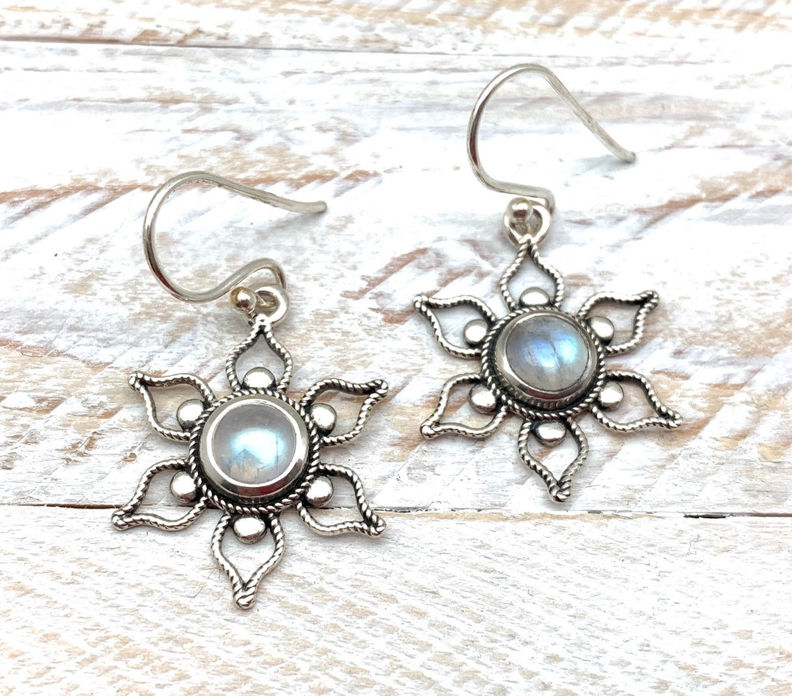 Flower Moonstone Earrings / Moonstone Flower Mandala Earrings ...