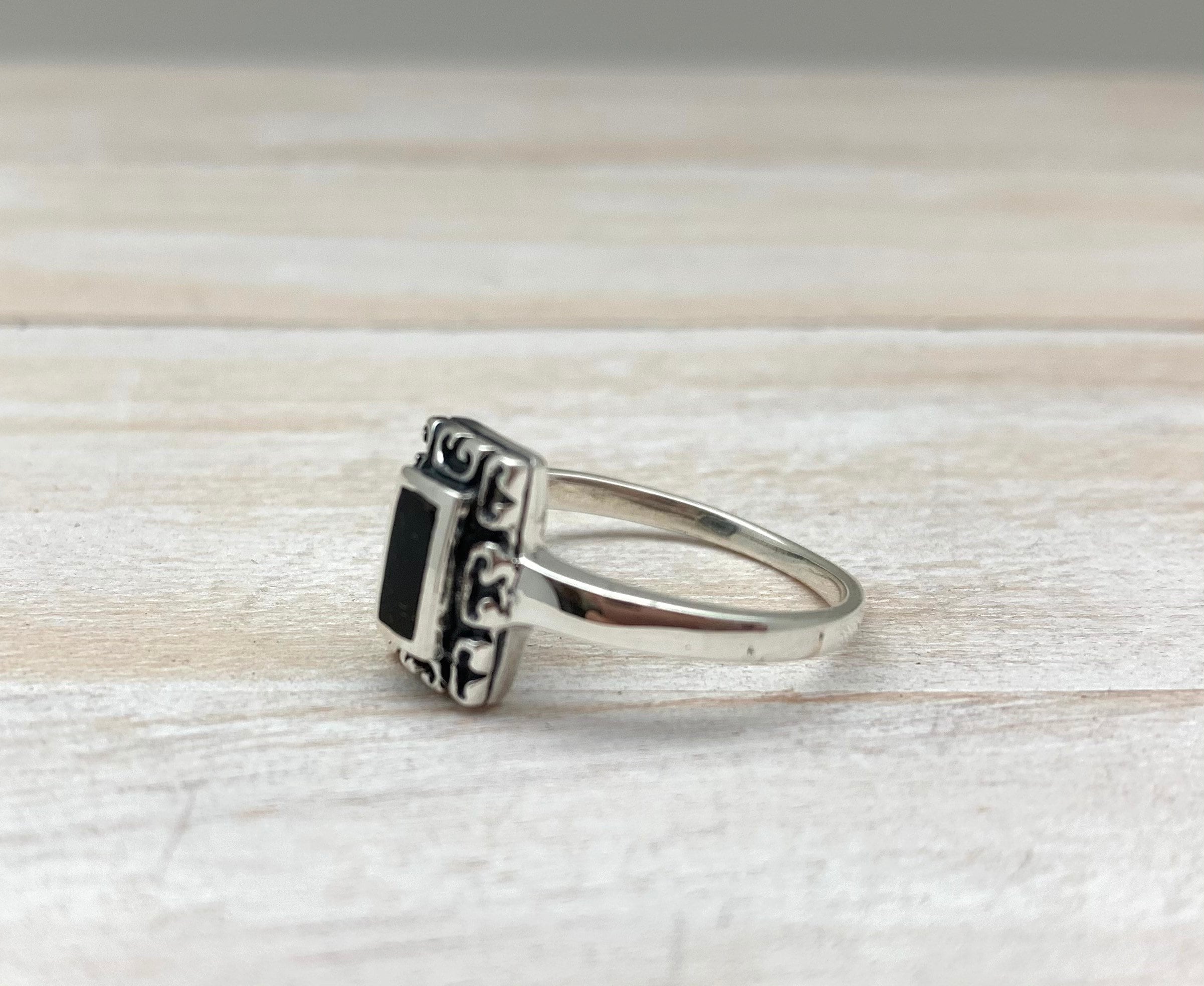 Black Onyx Small Rectangle Silver Ring / Black Onyx Square Ring ...
