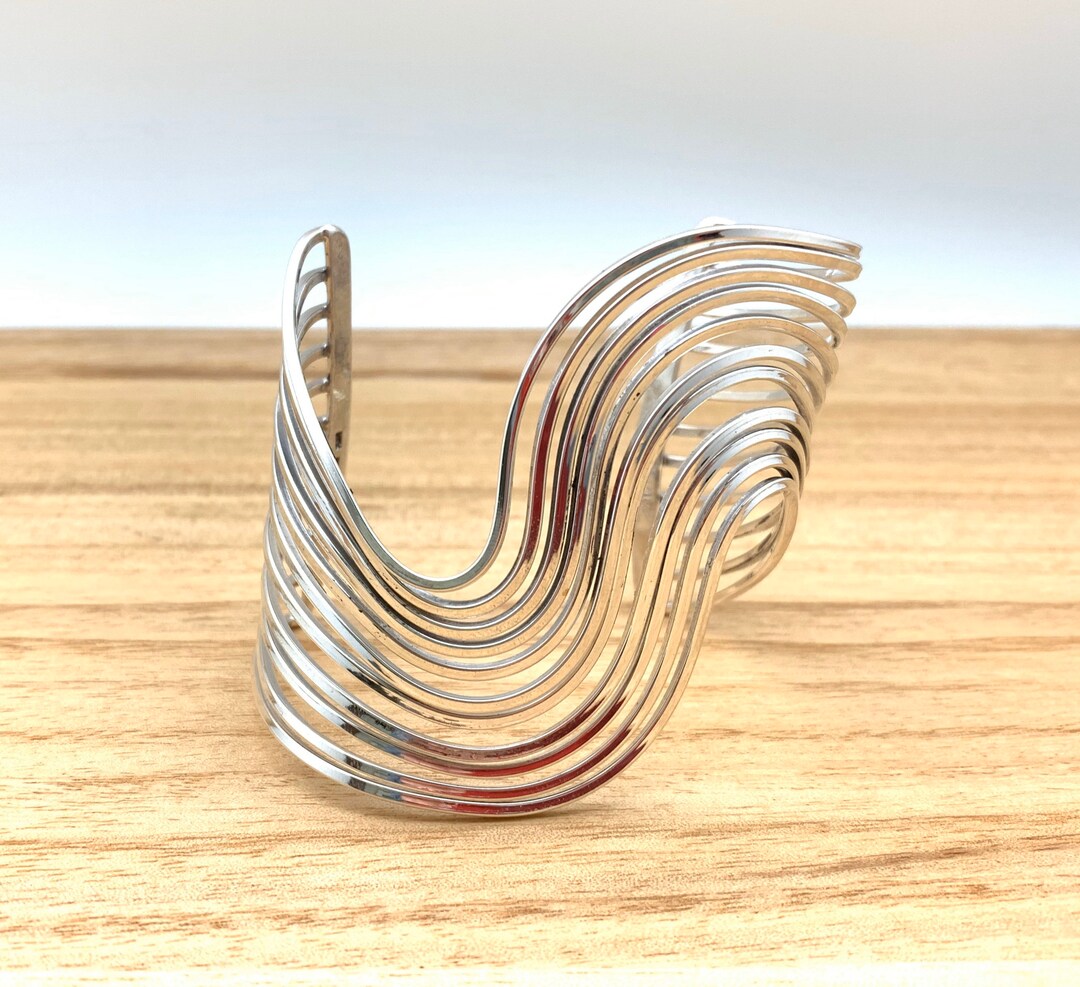 Multi Band Silver Wave Cuff / Japanese Wave Cuff / Shiny Sterling ...