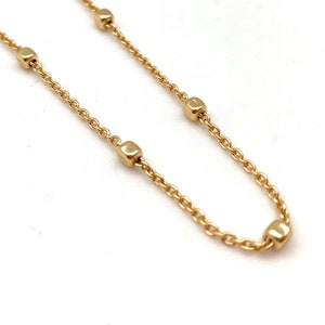 18K Gold Plated Sterling Silver Bead Station Chain, 2.5mm Square Beads ...