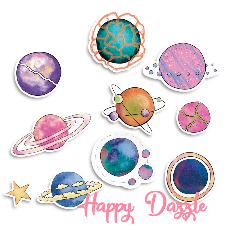 Planets stickers set for crafts and planners. Original art | Etsy