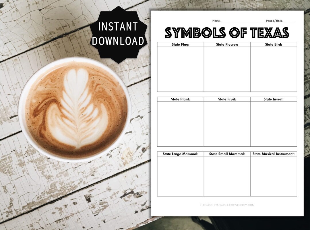 Texas State Symbols Worksheet Printable- Texas History - Texas Teacher ...