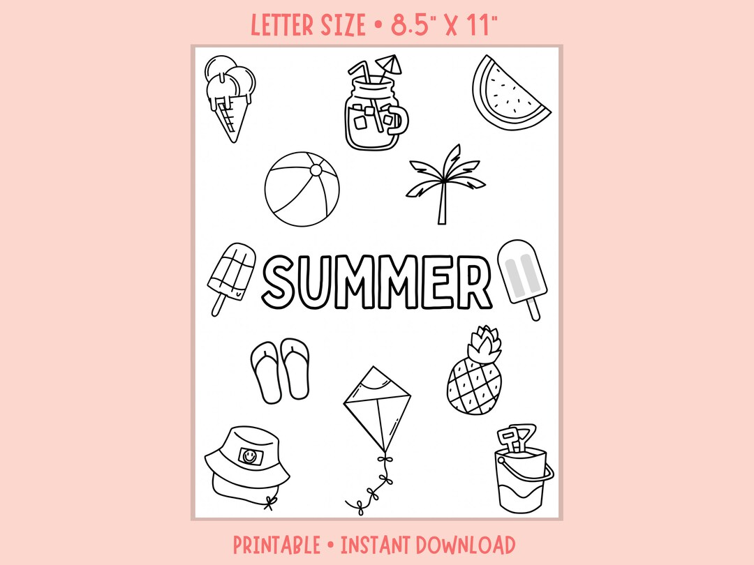 Summer Coloring Page - Letter Size 8.5”x11” PDF Digital Download ...