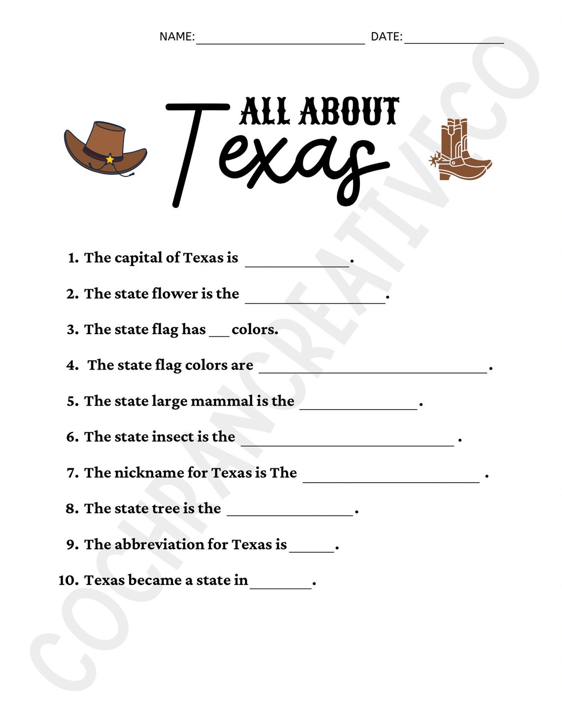 All About Texas Worksheet - Texas History Worksheet - Texas Teacher PDF ...