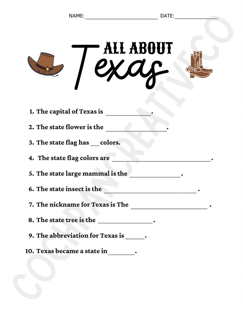 All About Texas Worksheet - Texas History Worksheet - Texas Teacher PDF ...