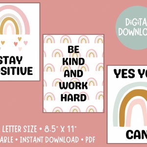 Set of 10 Rainbow Classroom Decor Set - Letter Size 8.5”x11” Printable ...