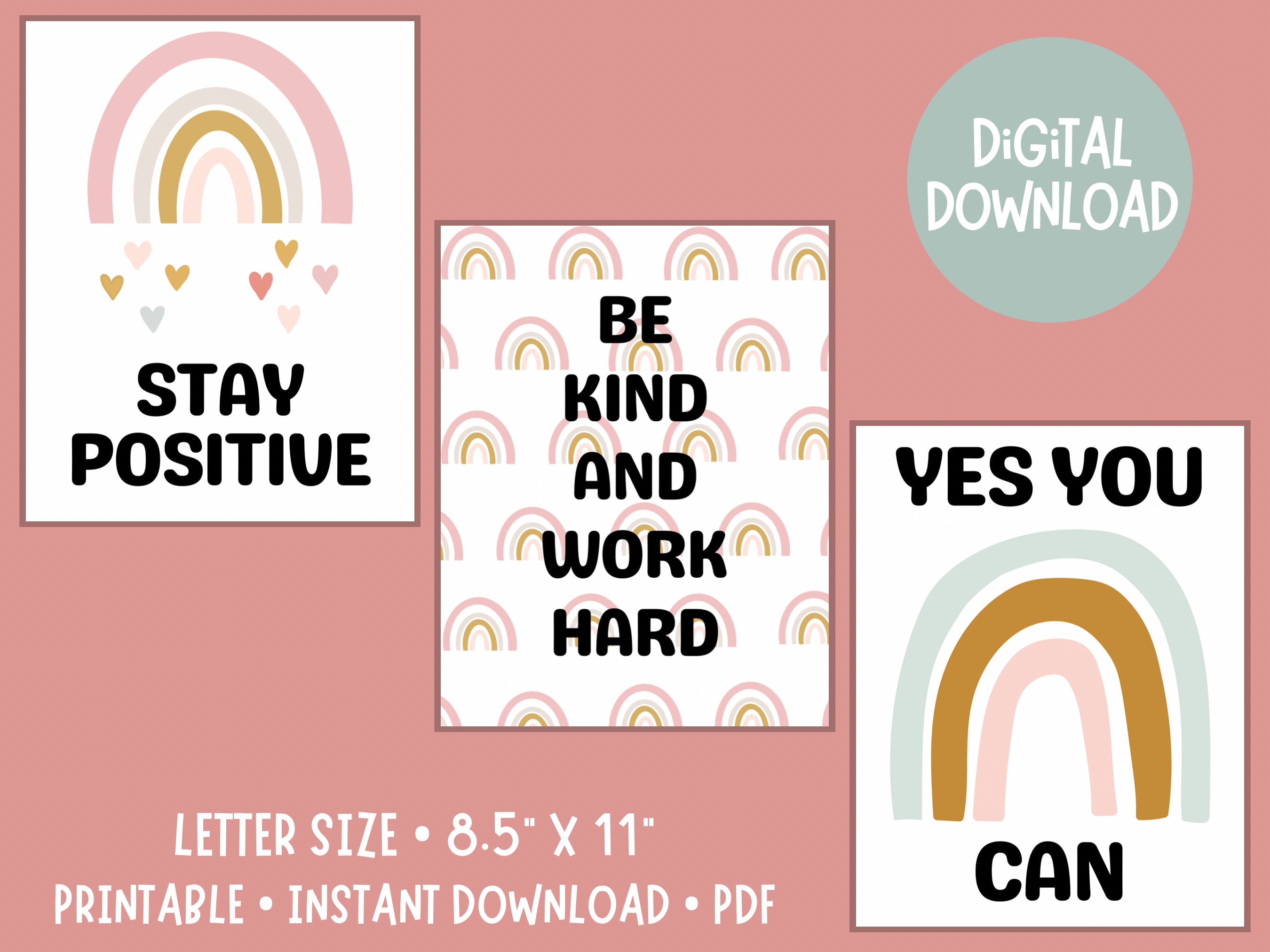 Set of 10 Rainbow Classroom Decor Set - Letter Size 8.5”x11” Printable ...