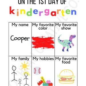 First Day of Kindergarten Worksheet - Letter Size PDF Instant Download ...
