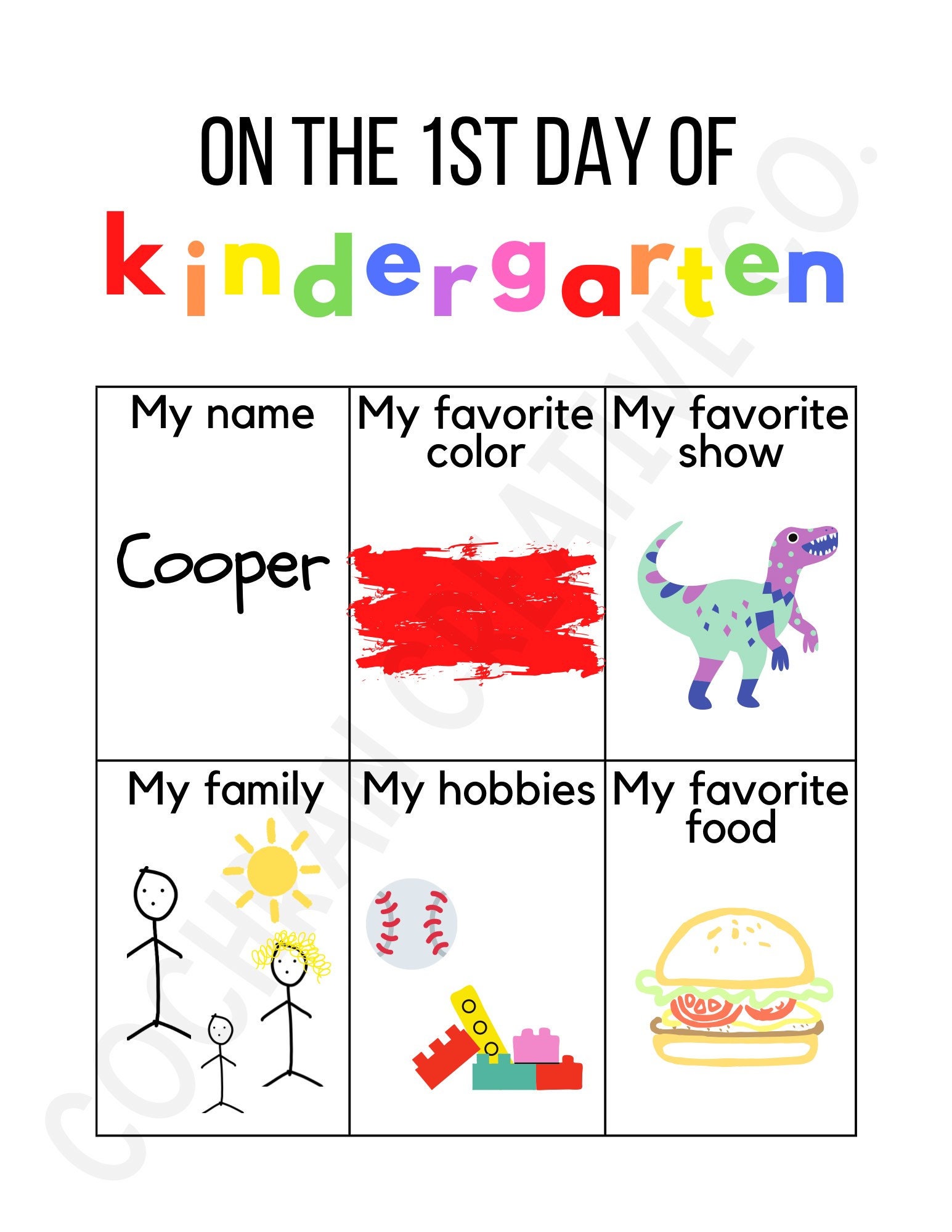 First Day of Kindergarten Worksheet Letter Size PDF Instant Download ...