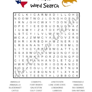 Texas Word Search Texas Teacher Activities Texas History | Etsy