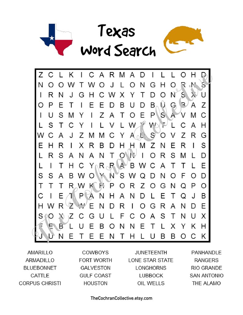 Texas Word Search - Texas Teacher Activities - Texas History Worksheet ...