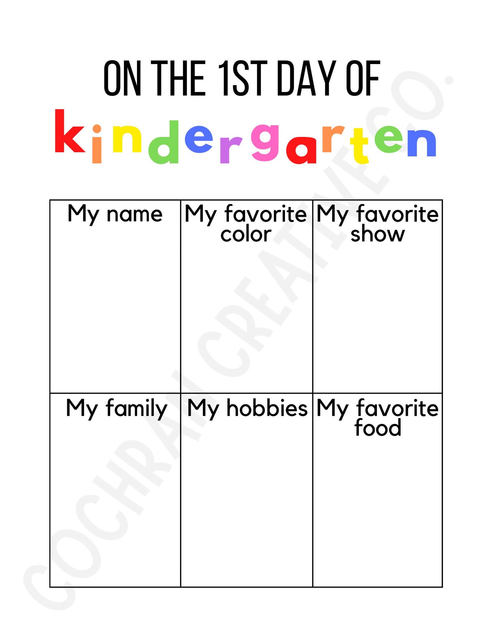 First Day of Kindergarten Worksheet Letter Size PDF Instant Download ...