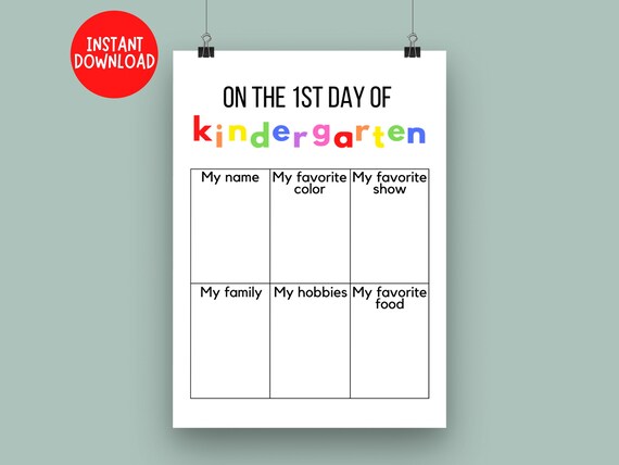 First Day of Kindergarten Worksheet Letter Size PDF Instant | Etsy