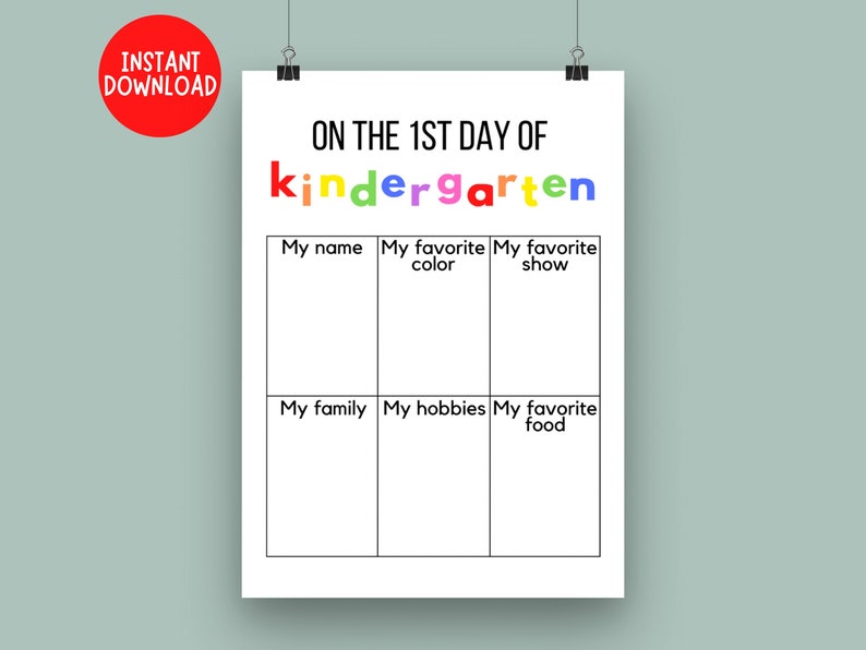 First Day of Kindergarten Worksheet Letter Size PDF Instant Download ...