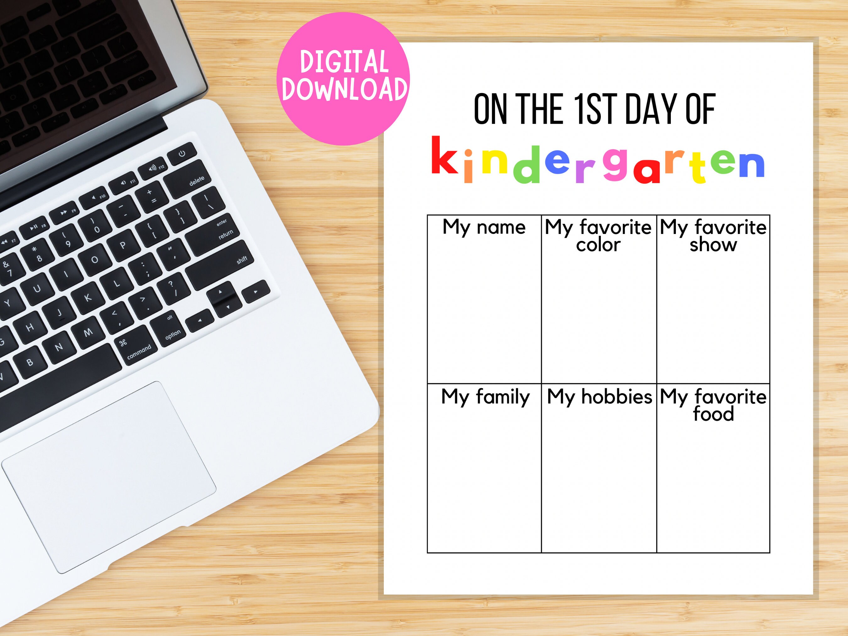 First Day of Kindergarten Worksheet Letter Size PDF Instant Download ...