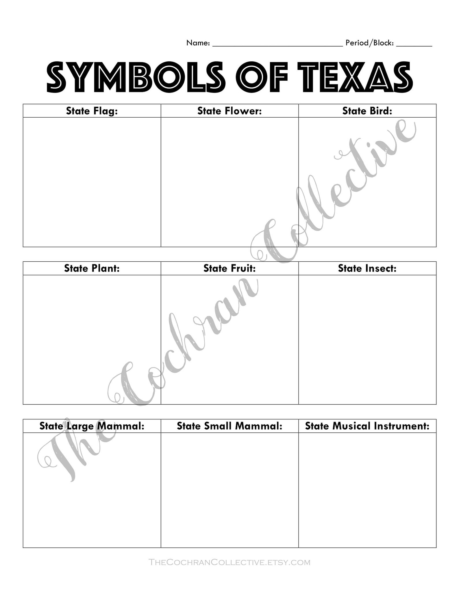 Texas State Symbols Worksheet Printable- Texas History - Texas Teacher ...