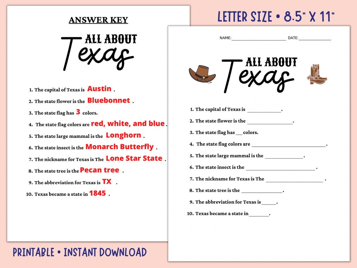 All About Texas Worksheet - Texas History Worksheet - Texas Teacher PDF ...