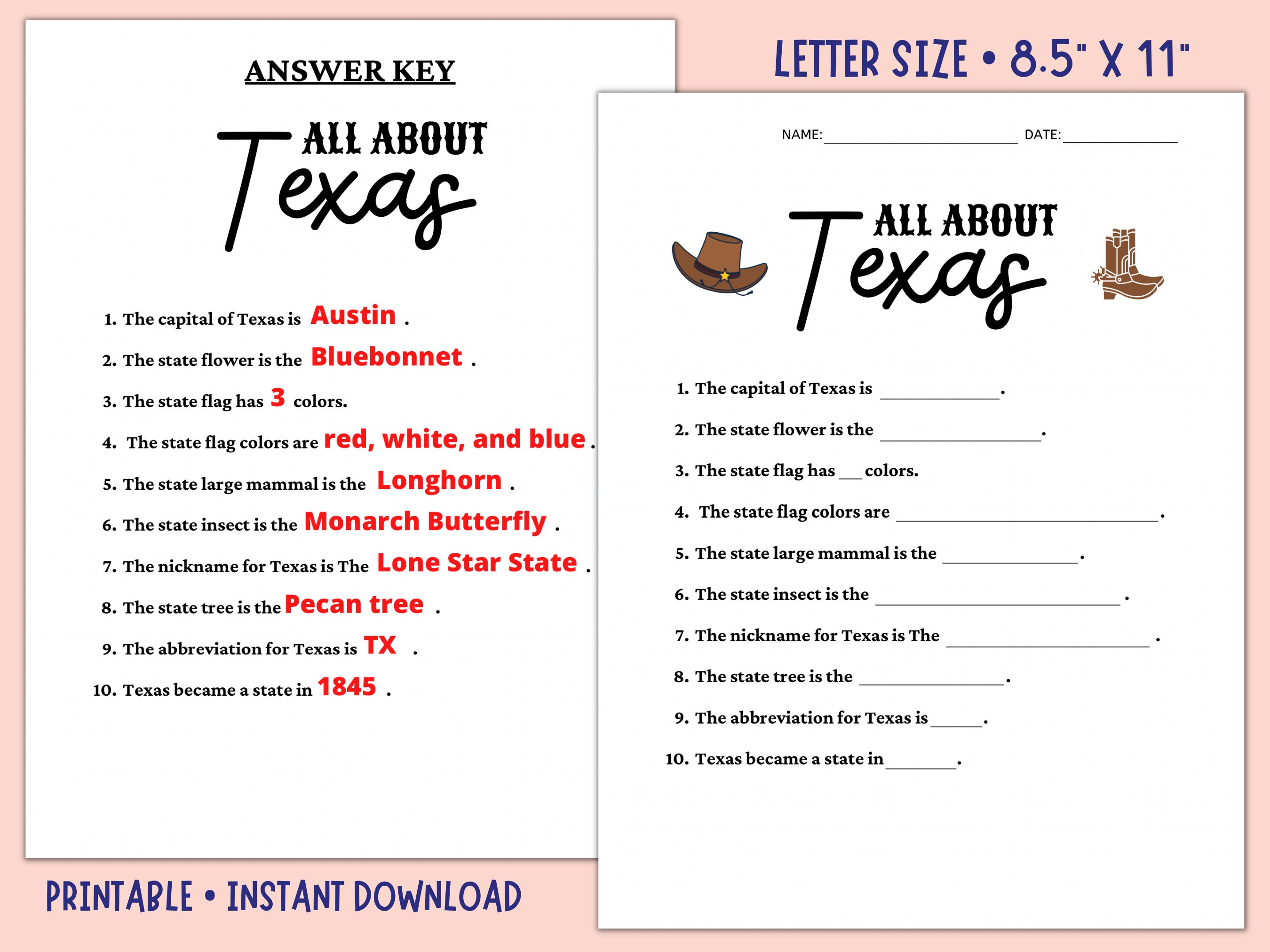 All About Texas Worksheet - Texas History Worksheet - Texas Teacher PDF ...