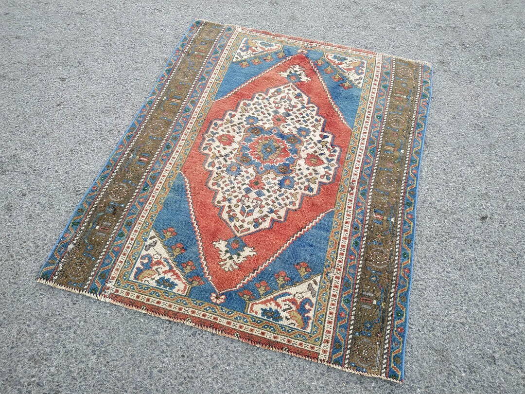 Vintage Turkish Rug Turkish Accent Rug Red Blue Turkish Rug - Etsy