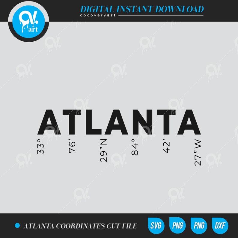 Atlanta Latitude and Longitude SVG Cut Files Vector Files Clip Art Cut ...