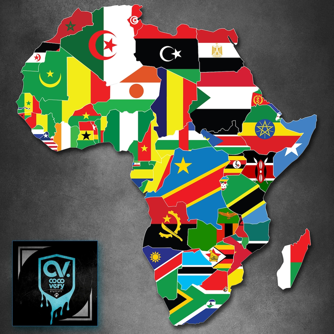 African Countries Map Flags All Countries Png Ai File For Etsy