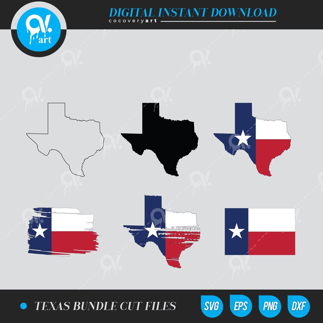 Texas Bundle Flag Map Svg, Eps, Dxf File for Silhouette Cameo, Curio ...