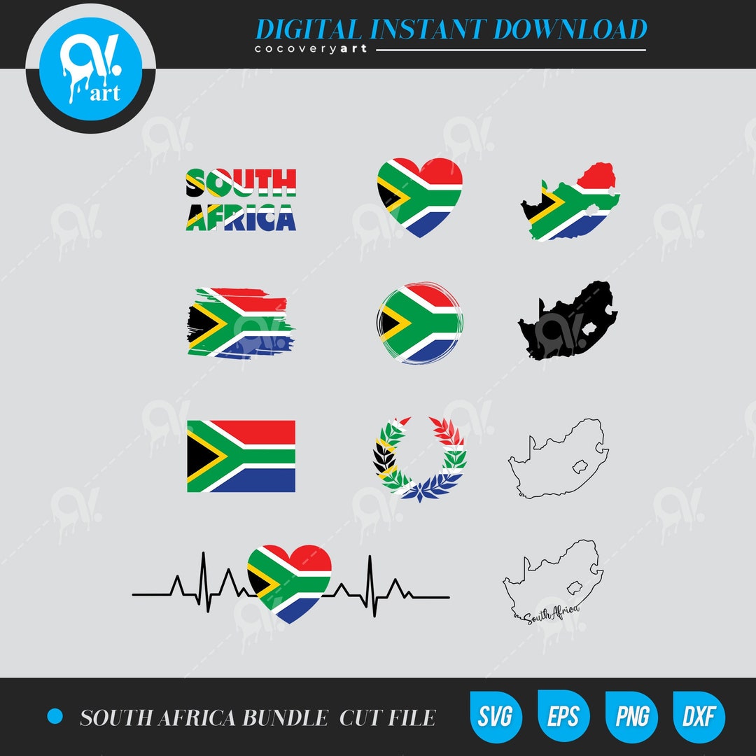 South Africa Flag Map SVG Bundle: Cricut, Silhouette Cut Files (digital ...