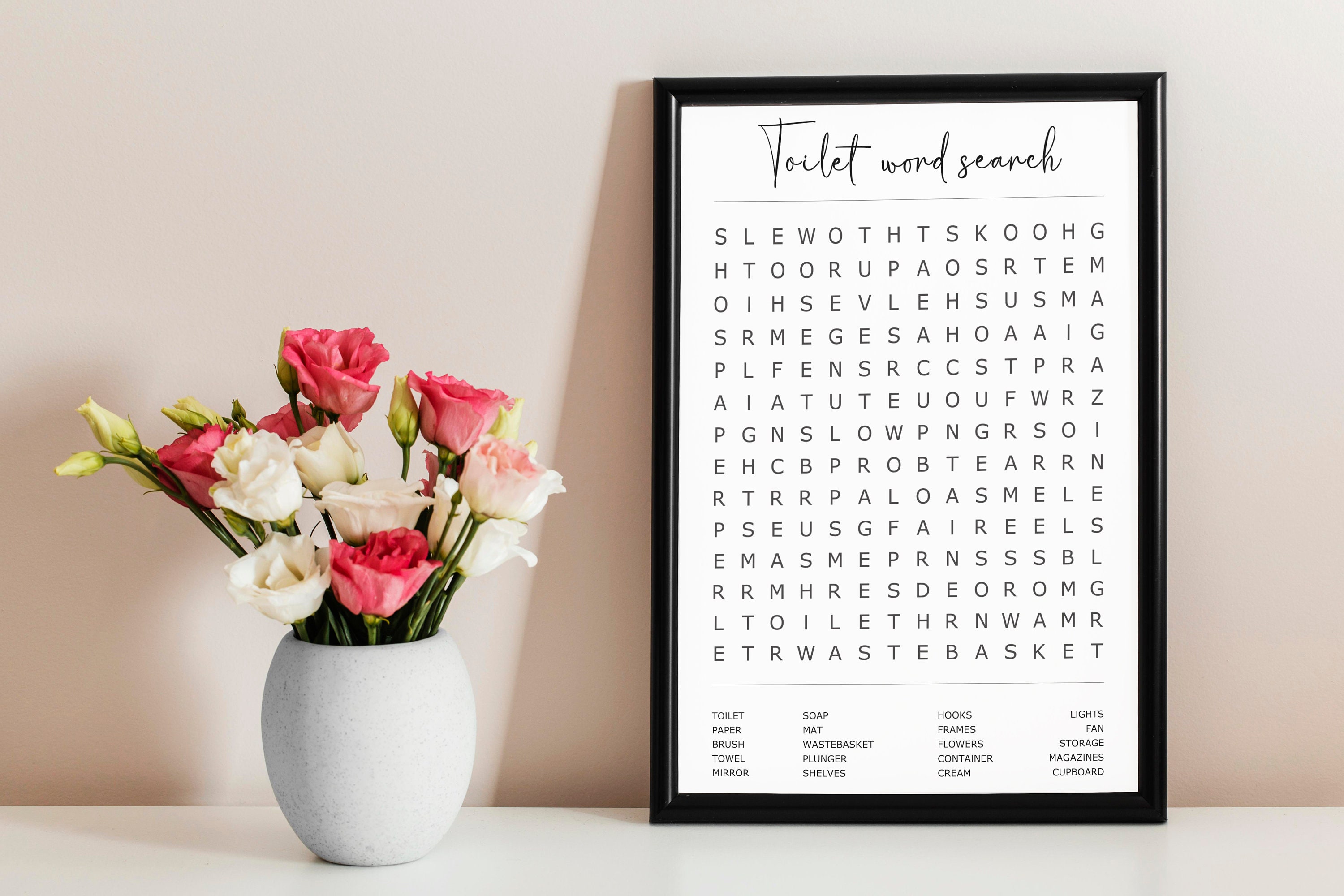 Toilet Word Search Wall Art, Printable Bathroom Sign, Word Search Game ...