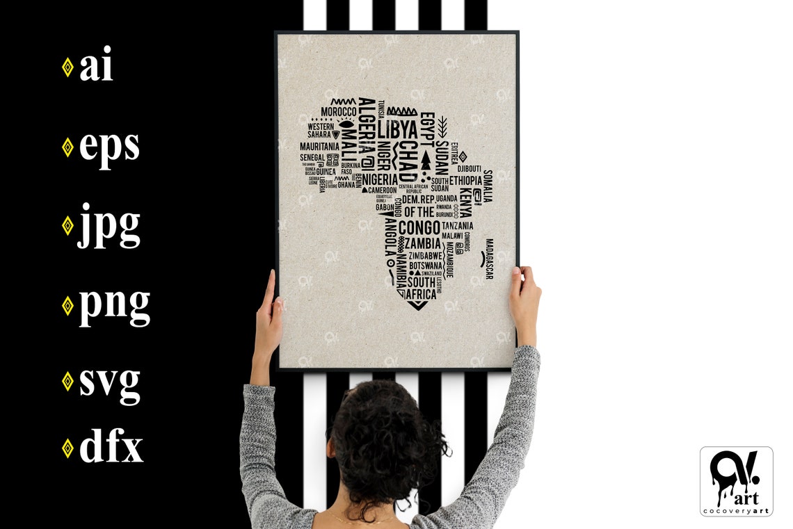 Africa Map With Countries' Names Inside Text SVG Cut Files Vector Files ...