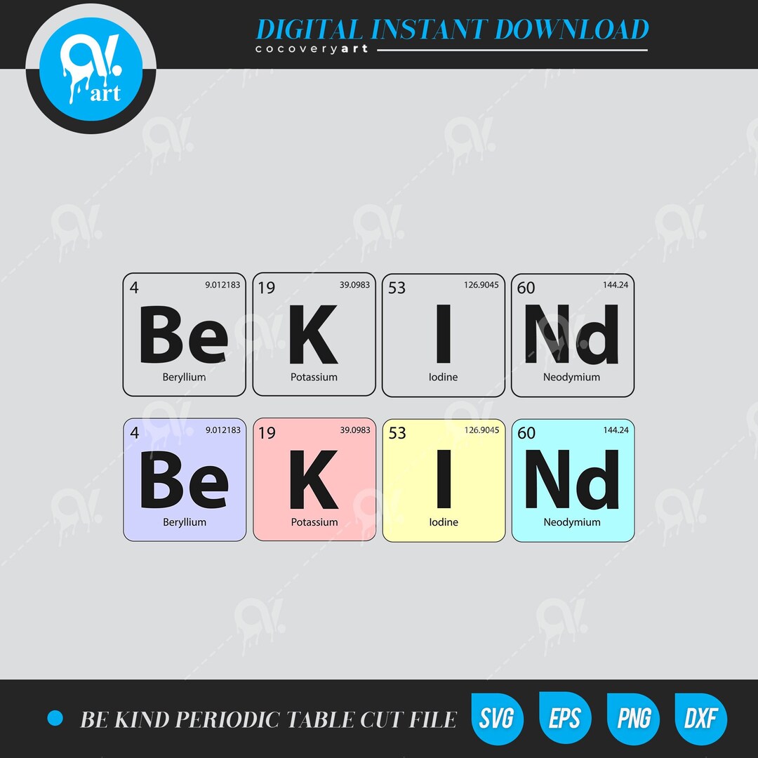 BE KIND Periodic Table SVG, Be Kind Cut Files Be Kind Vector Files Clip ...