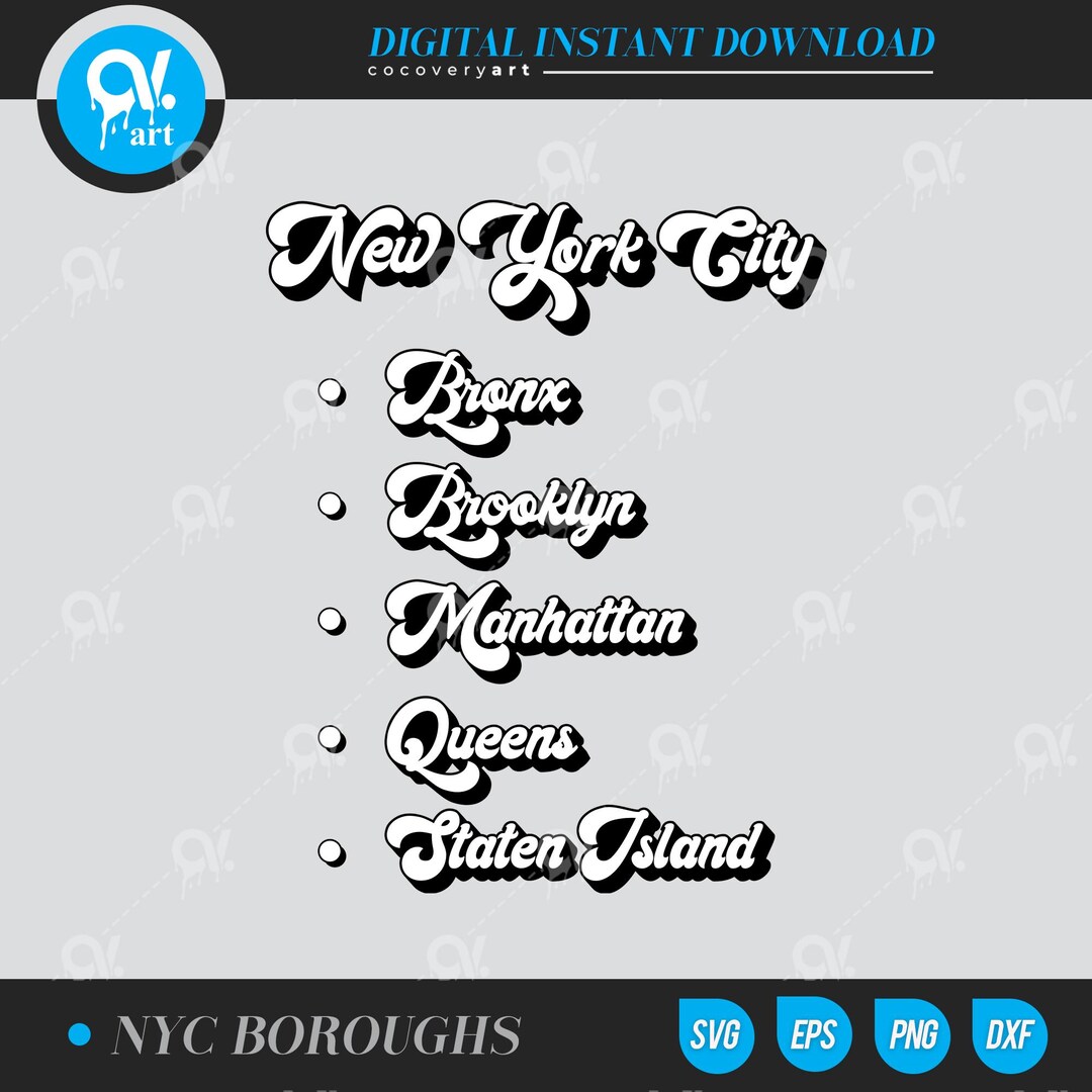 New York City Boroughs SVG: Brooklyn, Bronx, Queens, Manhattan, Staten ...