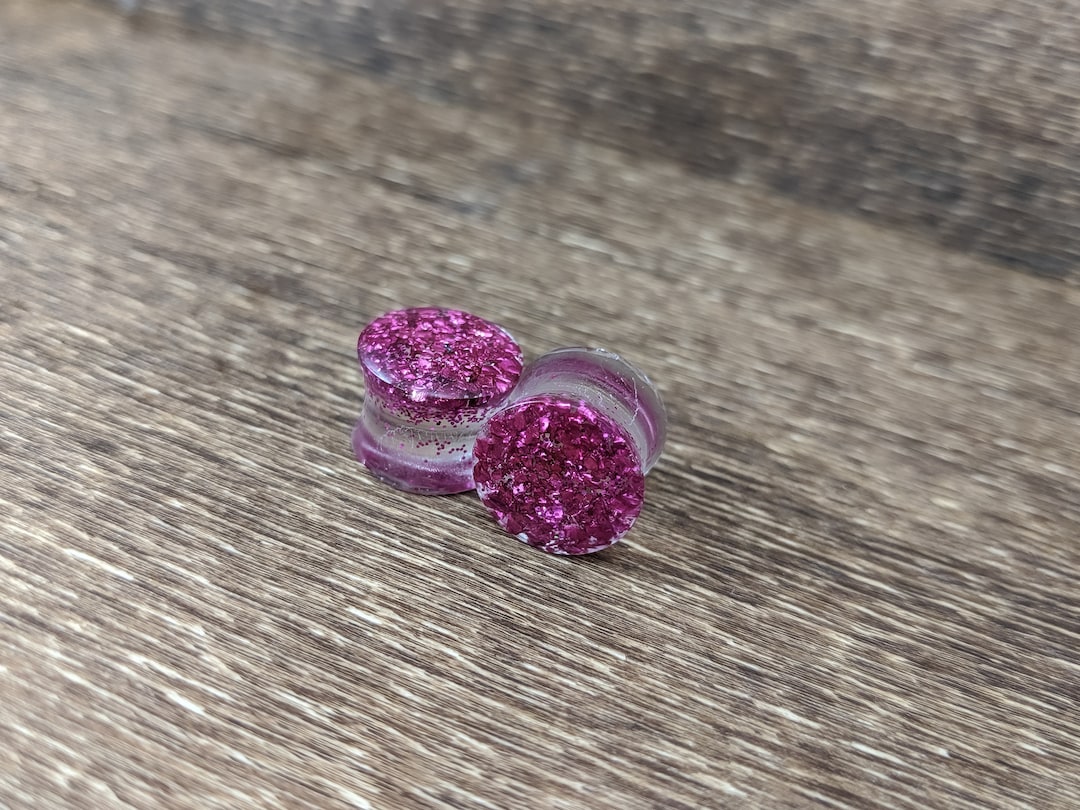 Hot Pink Glass Glitter Plugs Pink Glitter Plugs Glitter - Etsy