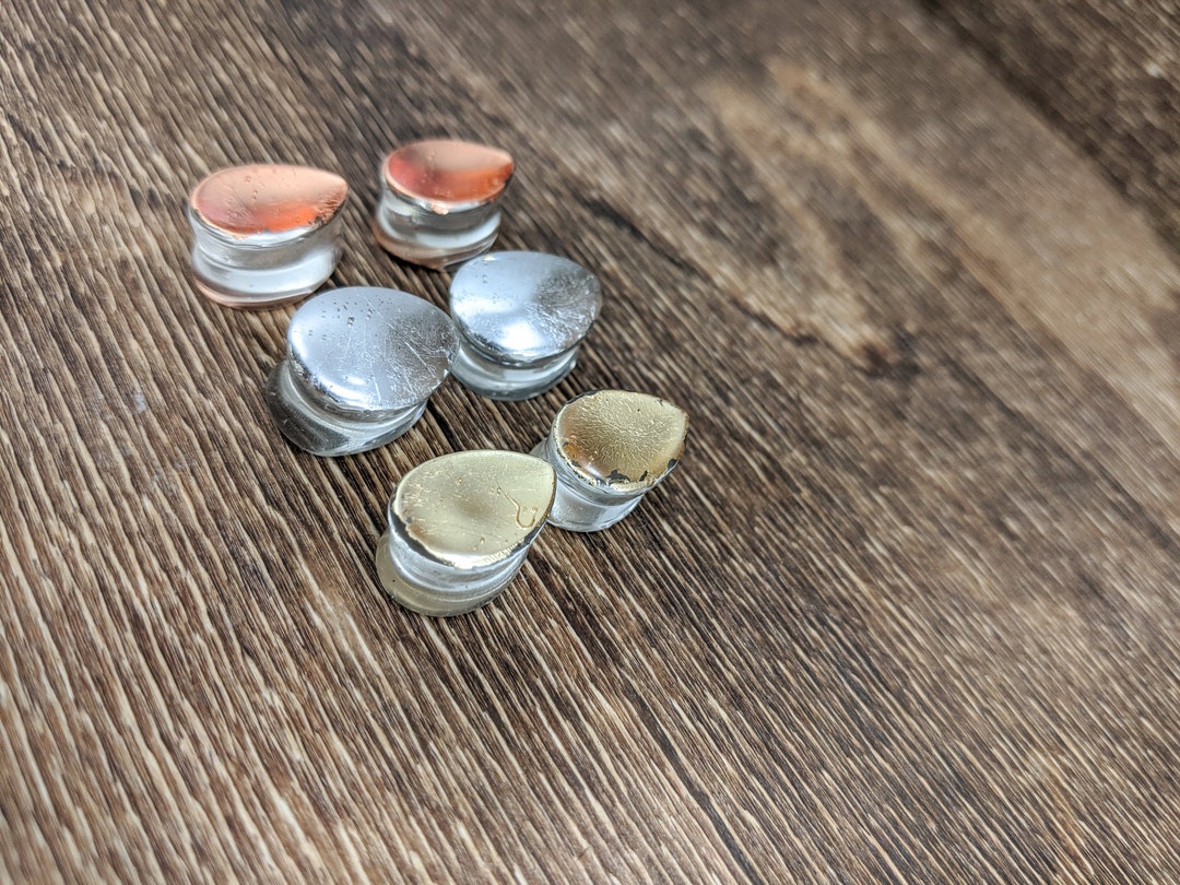 Metal Leaf Plug Set, Three Pair Gauge Set, Gold Leaf Plugs, Silver Leaf ...