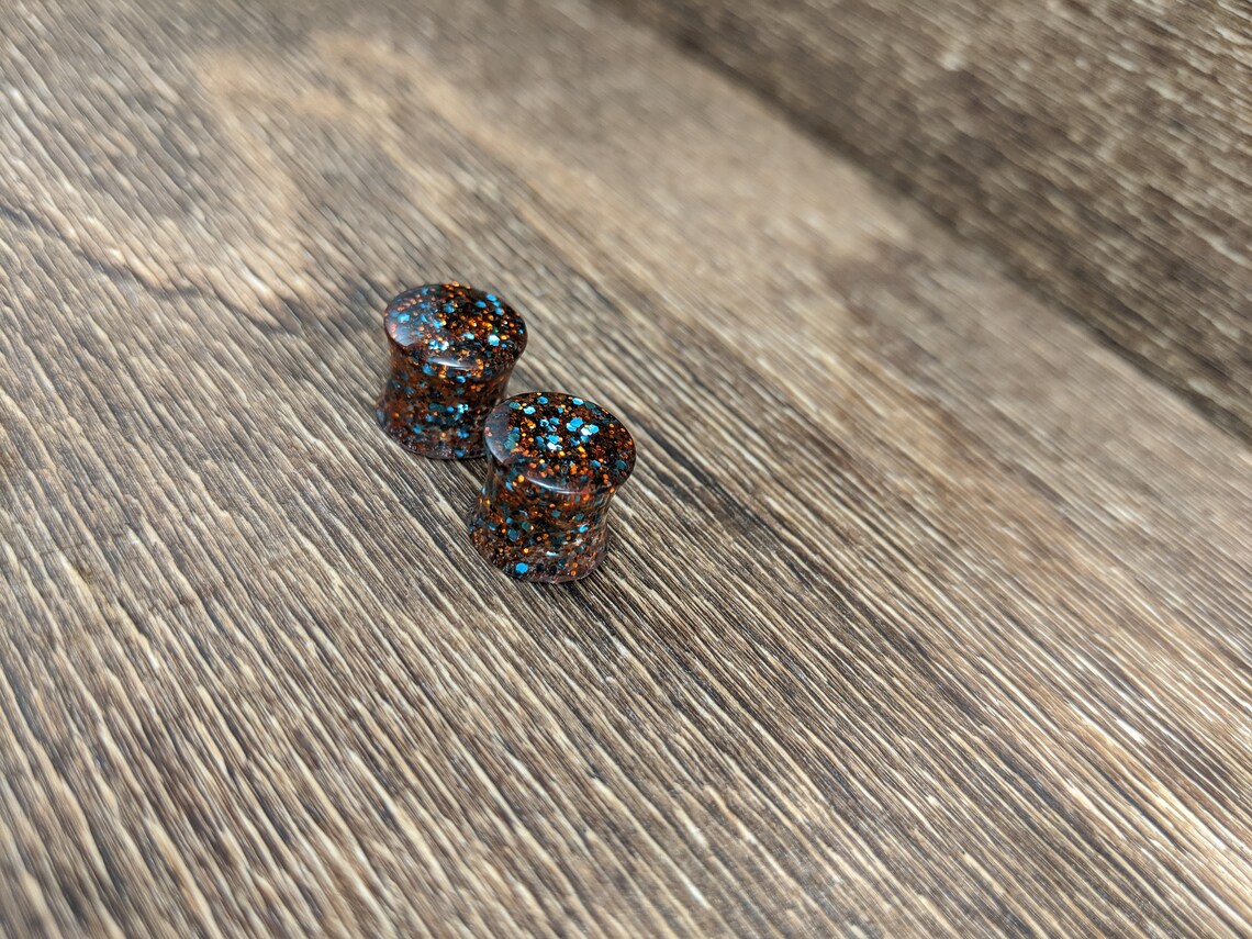 Teal Blue and Orange Glitter Plugs, Glitter Plugs, Glitter Gauges ...