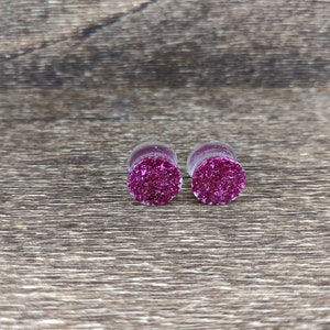 Hot Pink Glass Glitter Plugs Pink Glitter Plugs Glitter - Etsy