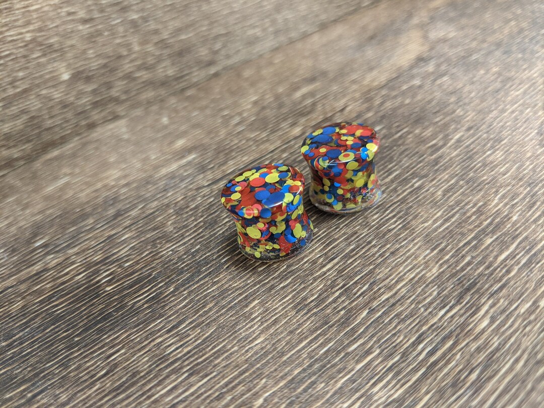 Red Yellow Blue Dots Round Plugs, Primary Colors, Confetti Gauges ...