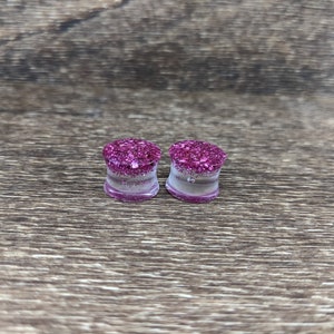 Hot Pink Glass Glitter Plugs Pink Glitter Plugs Glitter - Etsy