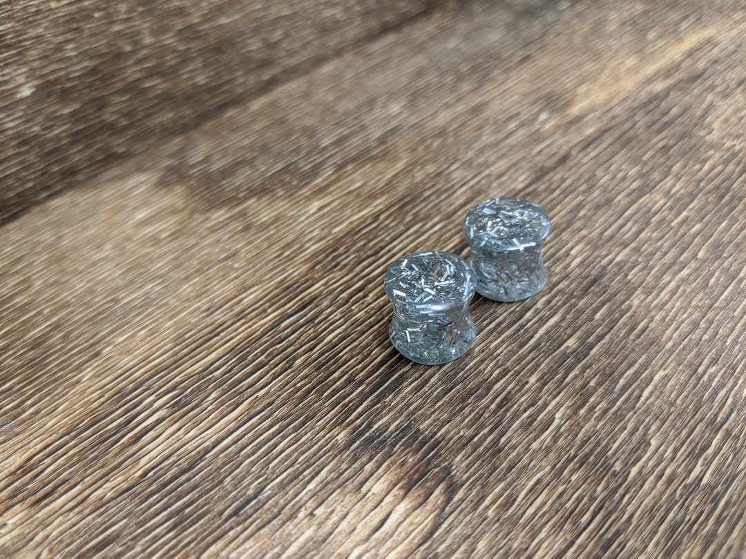 Silver Glitter Plugs, Silver Plugs, Bar Glitter Gauges, Double Flare ...